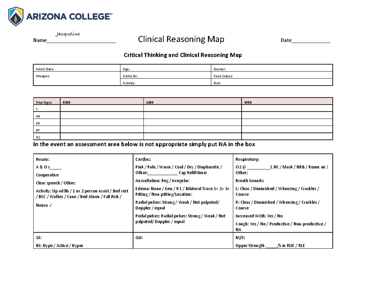 Critical Thinking Map 1 - Name_________________________ Clinical ...