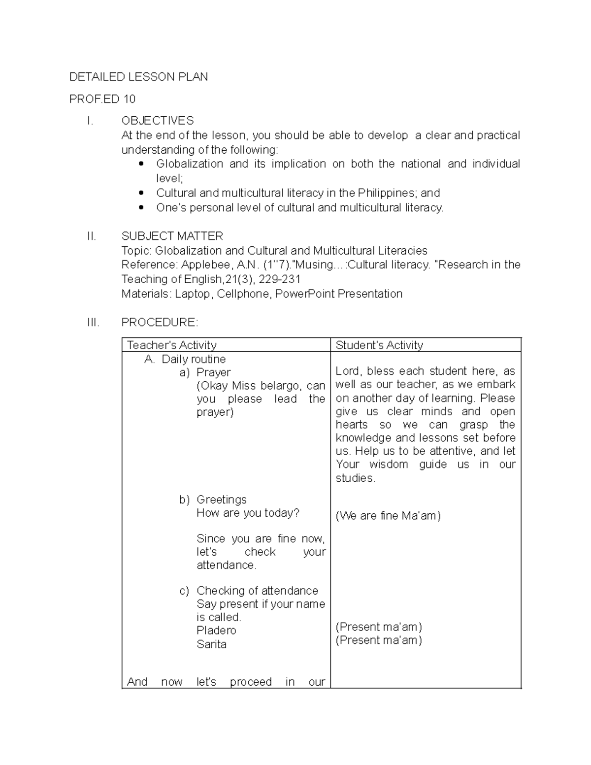Detailed Lesson PLAN prof ed 10 - DETAILED LESSON PLAN PROF 10 I ...