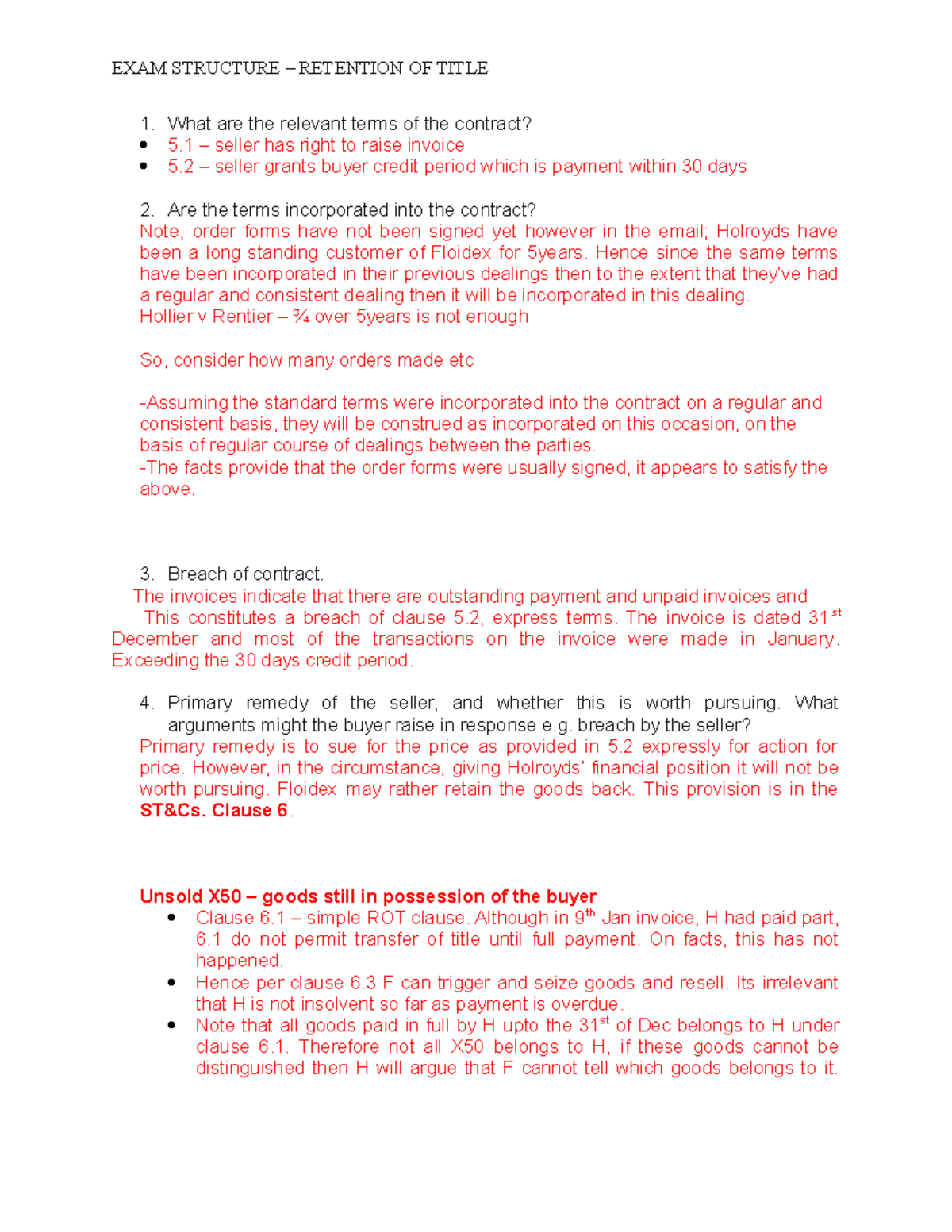 Retention of title - Exam Structure - What are the relevant terms of ...