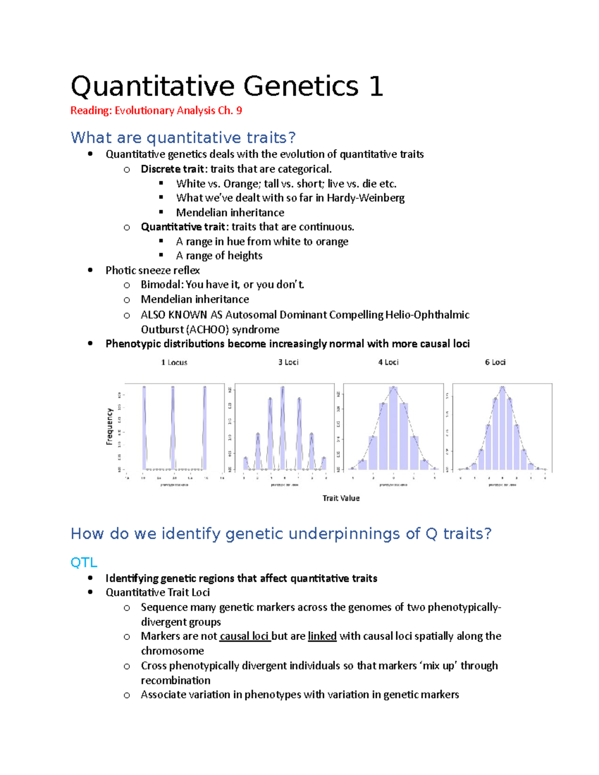 Quantitative Genetics 1 - 9 What are quantitative traits? Quantitative genetics deals with the ...