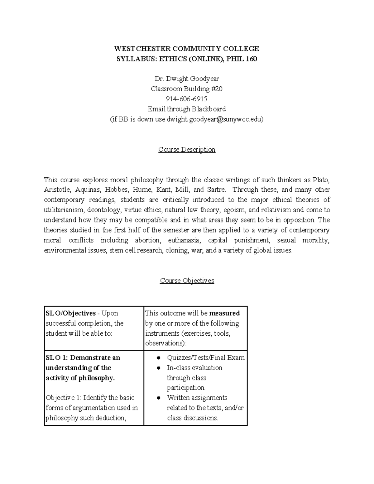 Copy of Ethics 160 (DL) Syllabus-2 - WESTCHESTER COMMUNITY COLLEGE ...