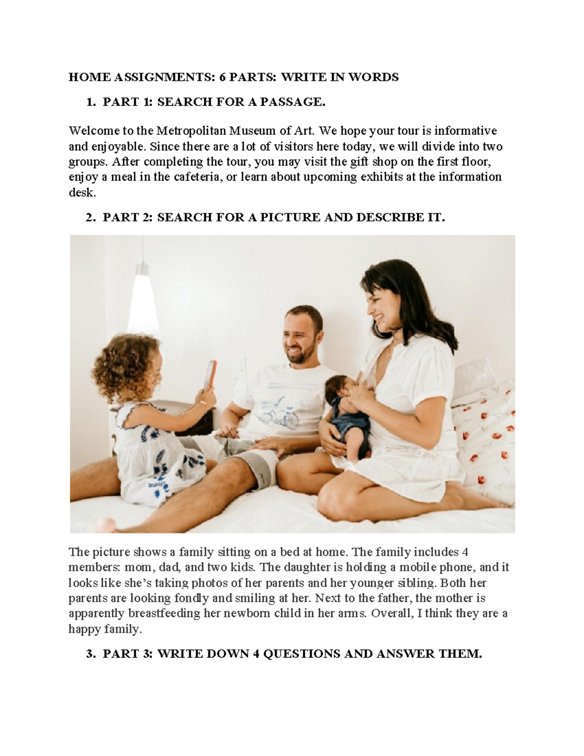 Studying Schedule AND HOME Assignments - HOME ASSIGNMENTS: 6 PARTS ...