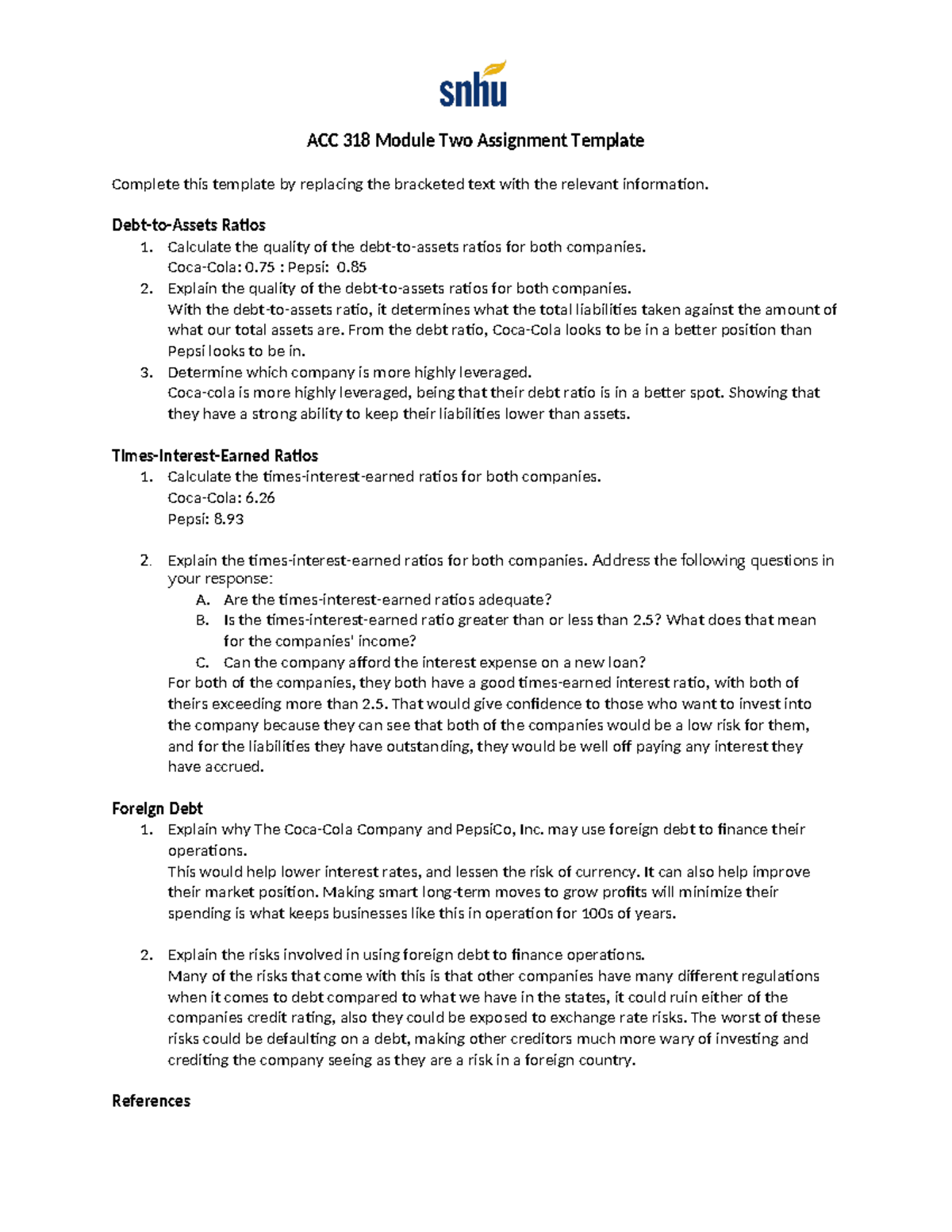 Week 3-2 Course Assignment: Ratios - ACC 318 Module Two Assignment ...