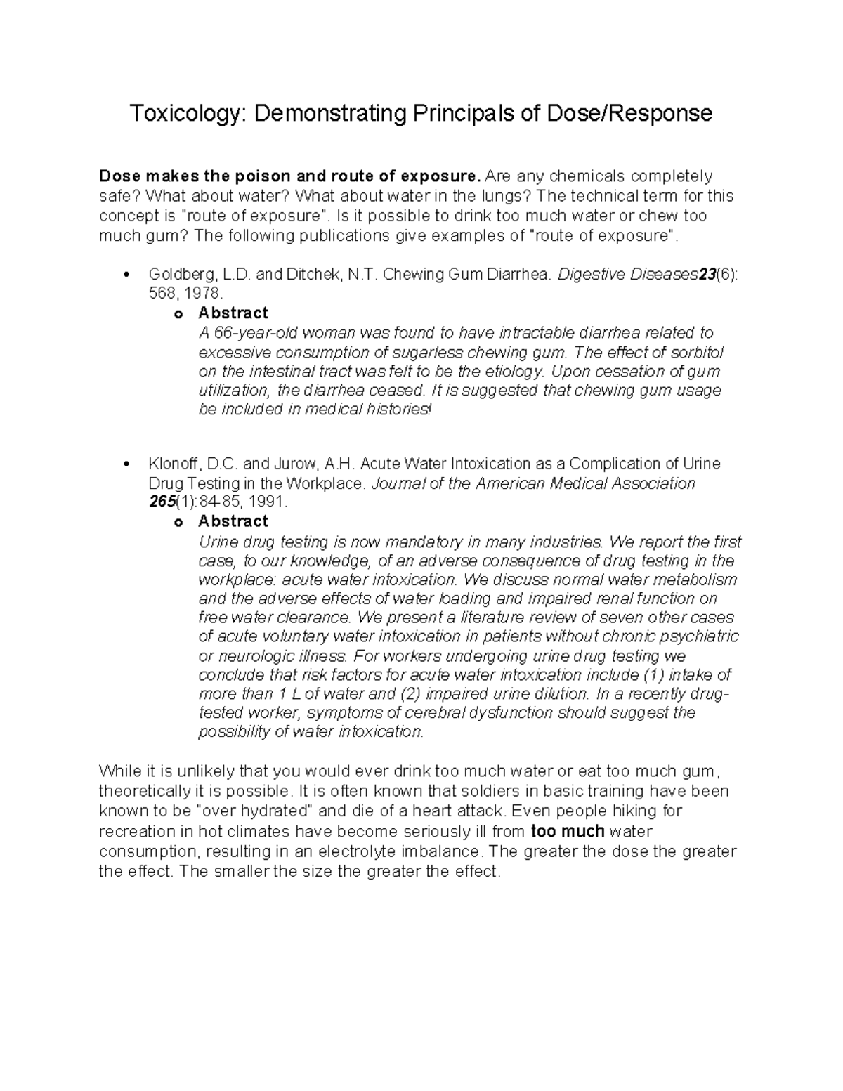 Toxicology dose Xbb copy - Toxicology: Demonstrating Principals of Dose ...
