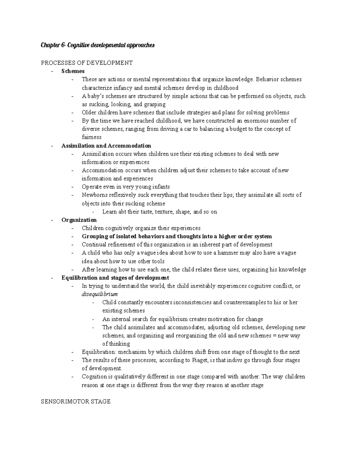 Chapter 6 - Chapter 6- Cognitive developmental approaches PROCESSES OF ...