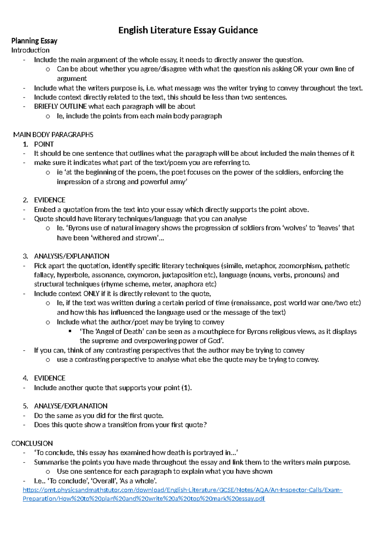 English Literature Essay Guidance - English Literature Essay Guidance ...
