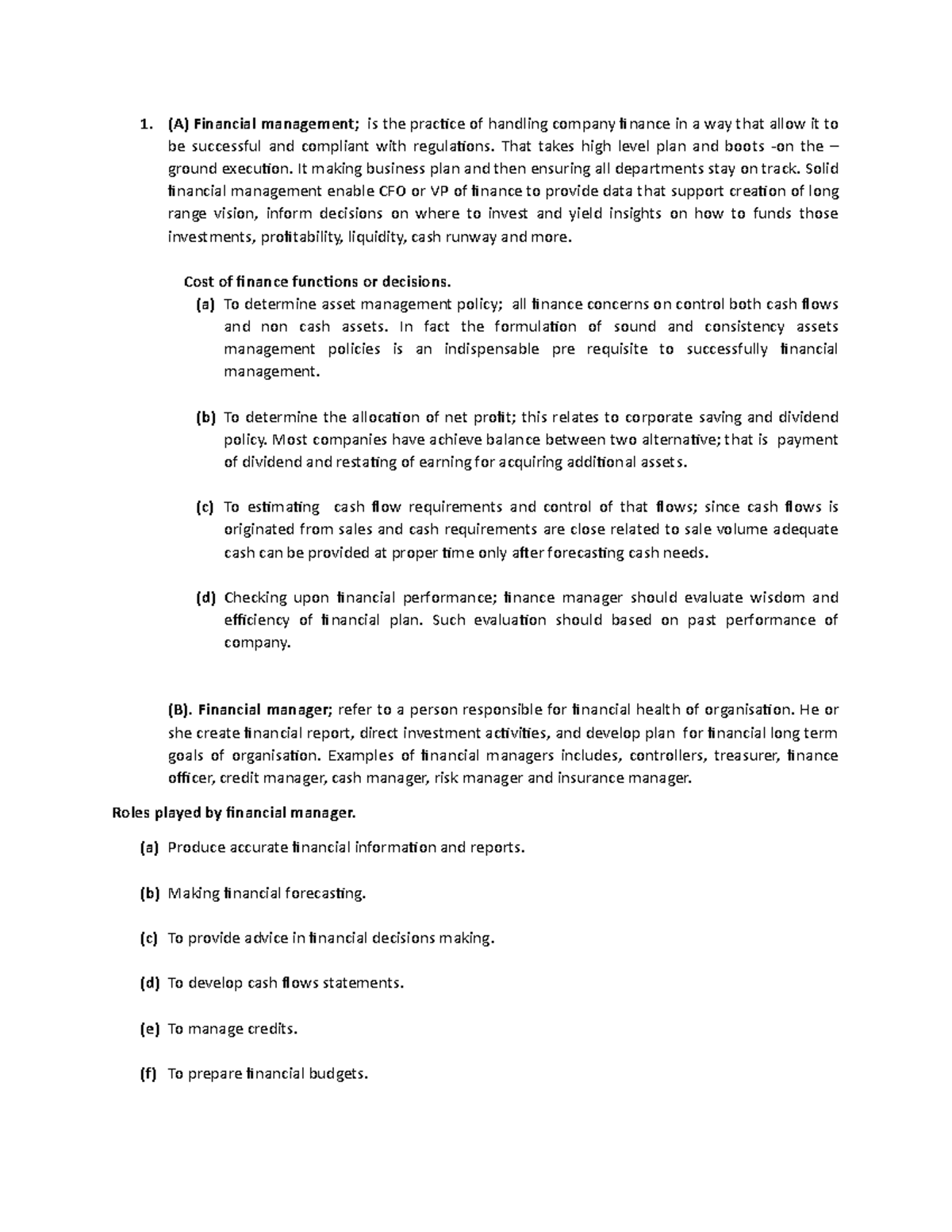 Financial management assignment - (A) Financial management; is the ...