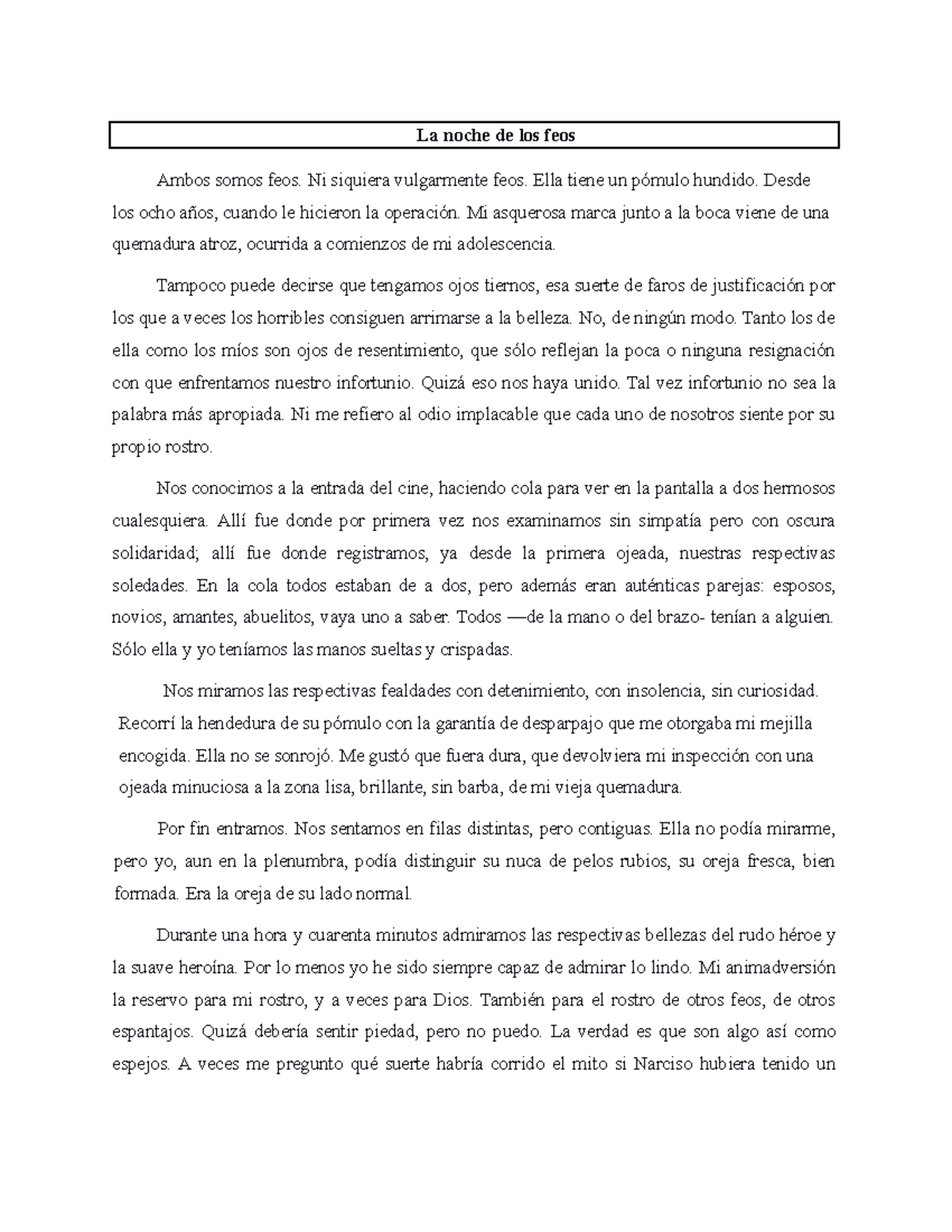 La noche de los feos - pour réviser - La noche de los feos Ambos somos ...