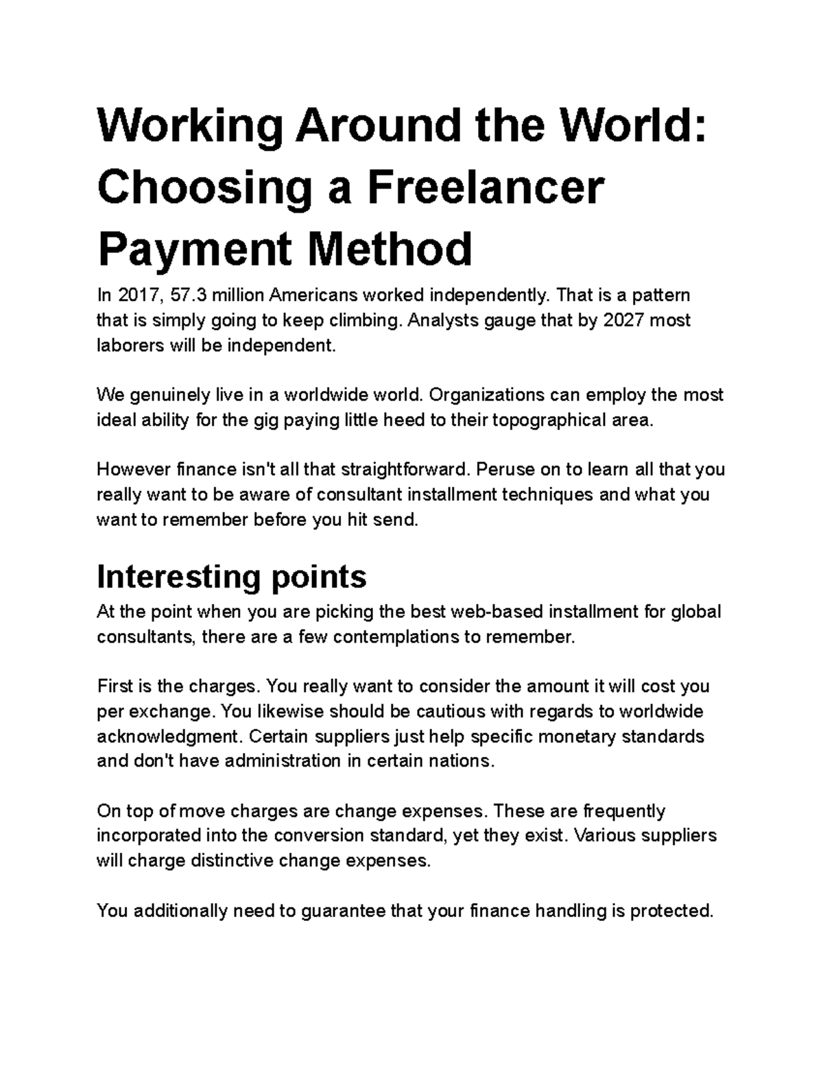 Working Around the World- Choosing a Freelancer Payment Method ...