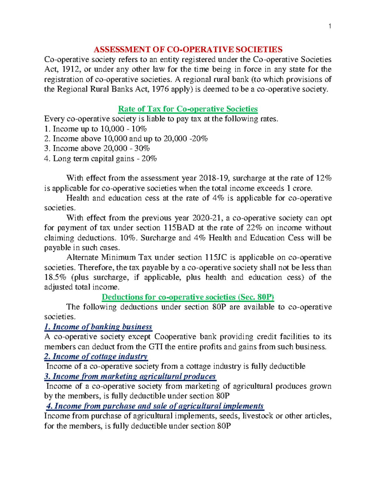 Assessment OF CO- Operative Societies - 1 ASSESSMENT OF CO-OPERATIVE ...