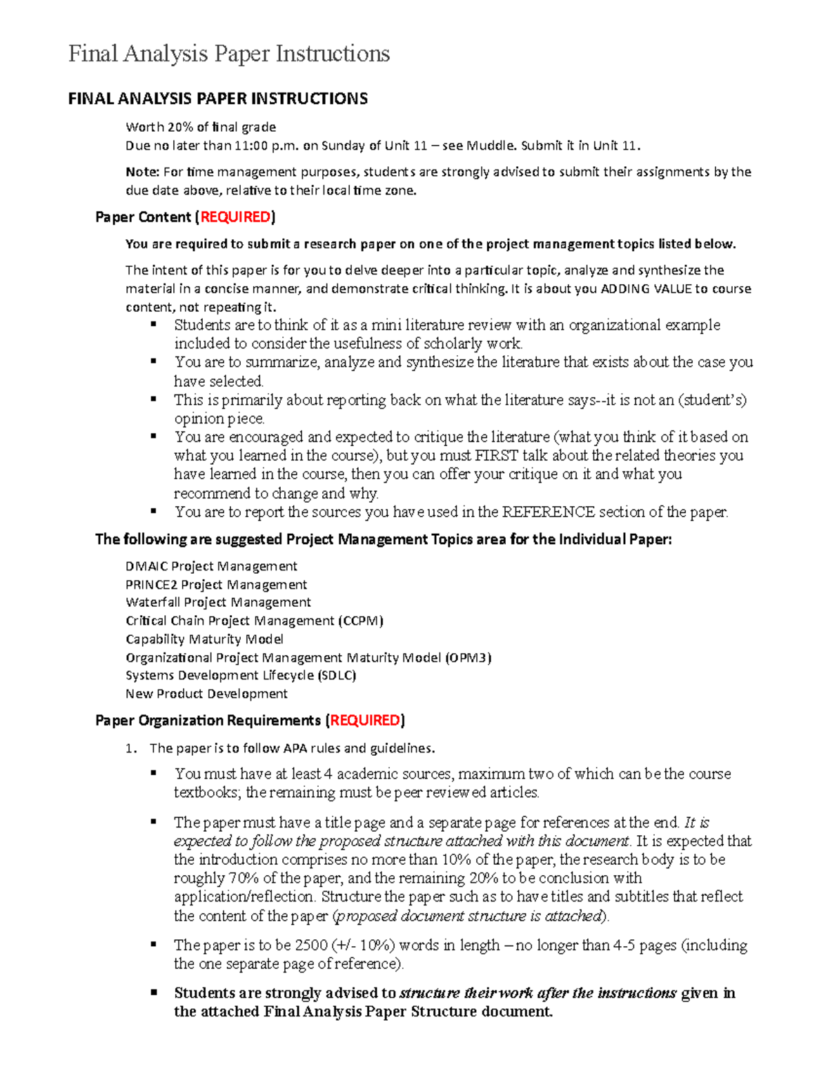 1 Final Analysis Paper Instructions - Final Analysis Paper Instructions ...