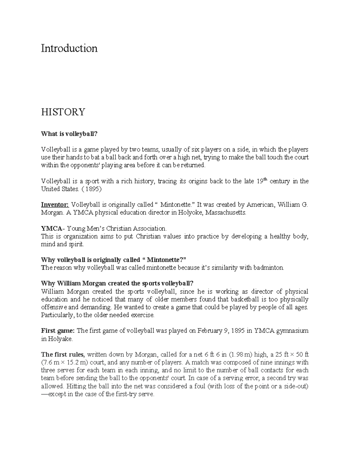 History-of-Volleyball - Introduction HISTORY What is volleyball ...