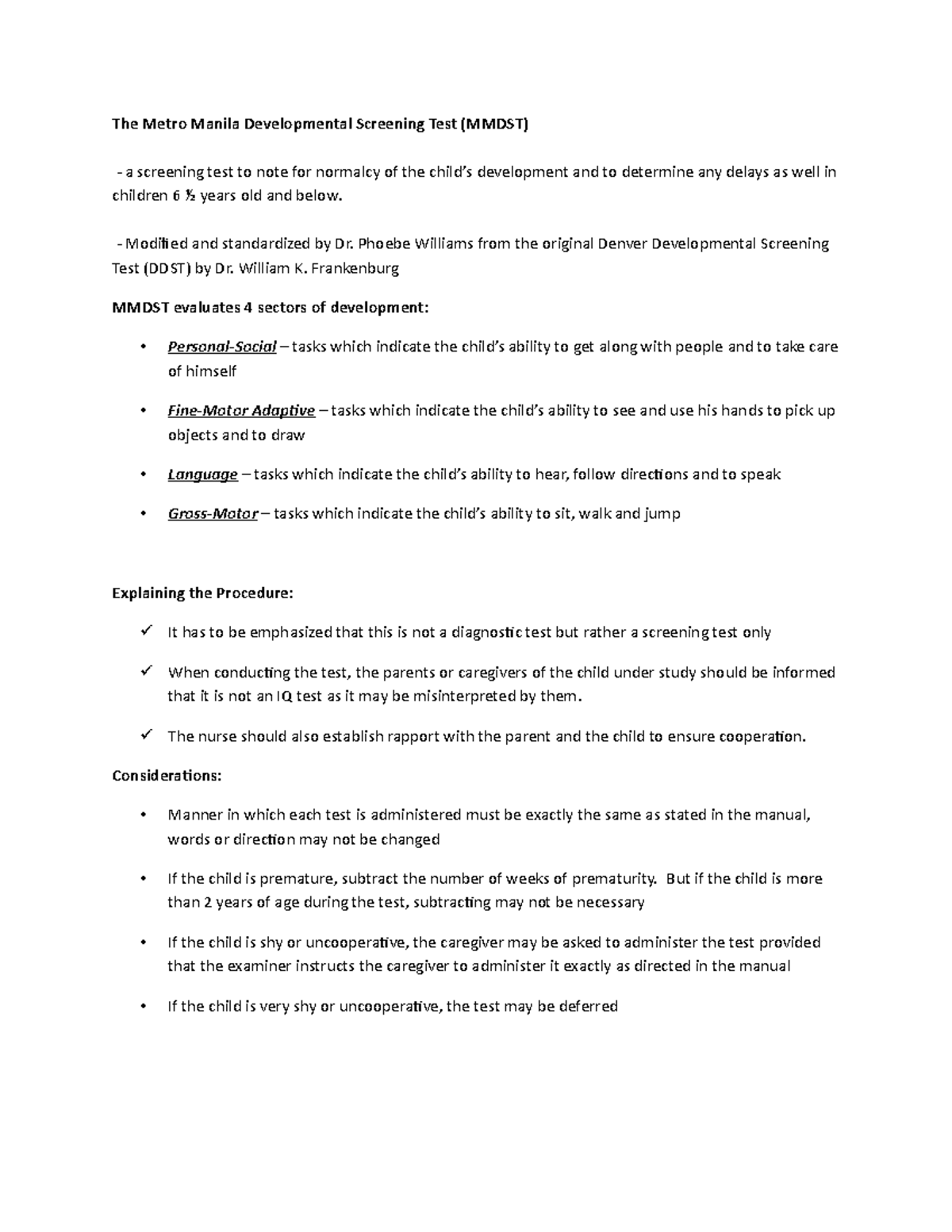 The Metro Manila Developmental Screening Test (MMDST) - Nursing - BSU ...