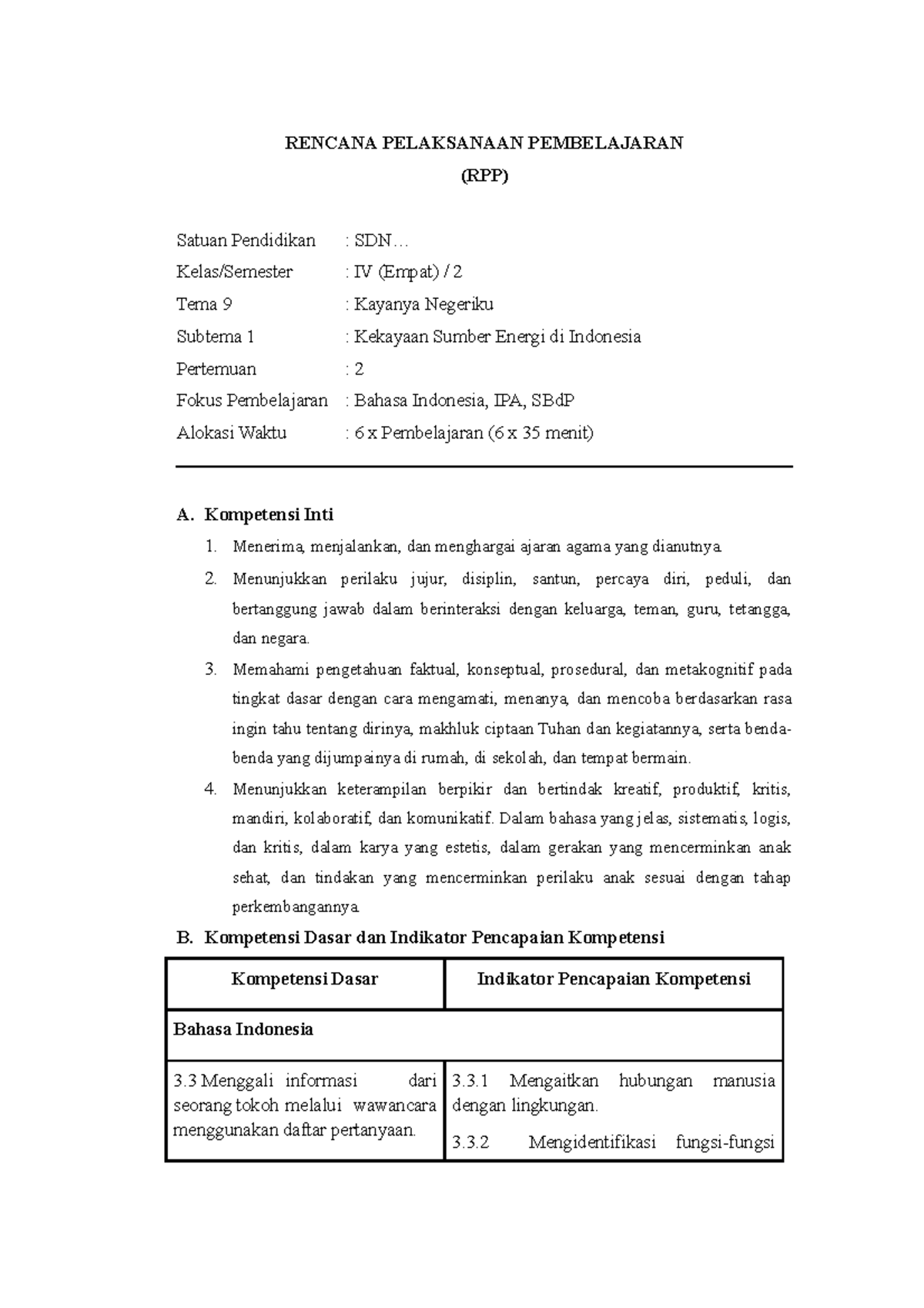 RPP Kelas 4 Tema 9 Subtema 1 Pembelajaran 1-2 092855 - RENCANA ...