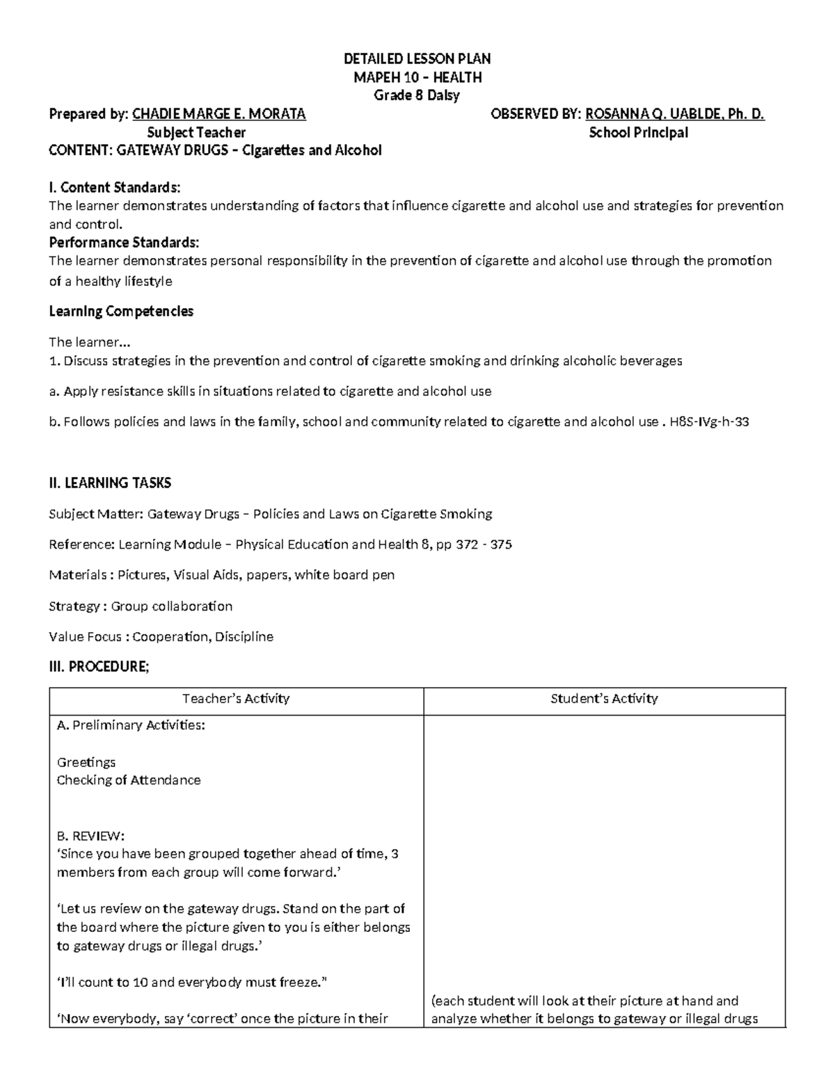 507593180 DLP Grade 8 Gateway Drugs Cigarettes and Alcohol - DETAILED ...