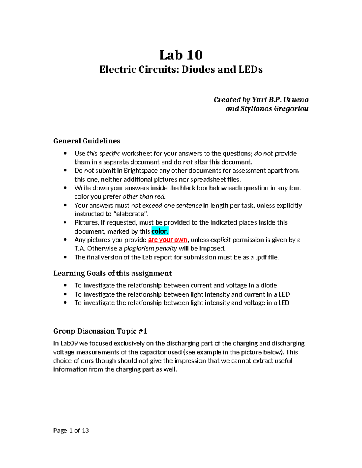 PHYS272 Lab10 - lab - Lab 10 Electric Circuits: Diodes and LEDs ...
