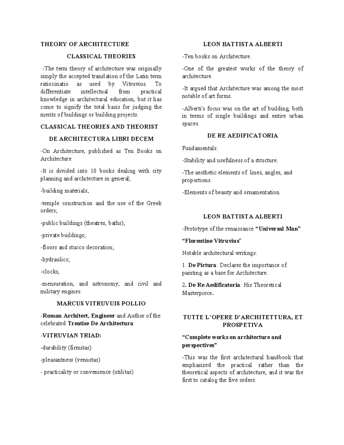 Theory OF Architecture- Reviewer - THEORY OF ARCHITECTURE CLASSICAL THEORIES -The term theory of ...