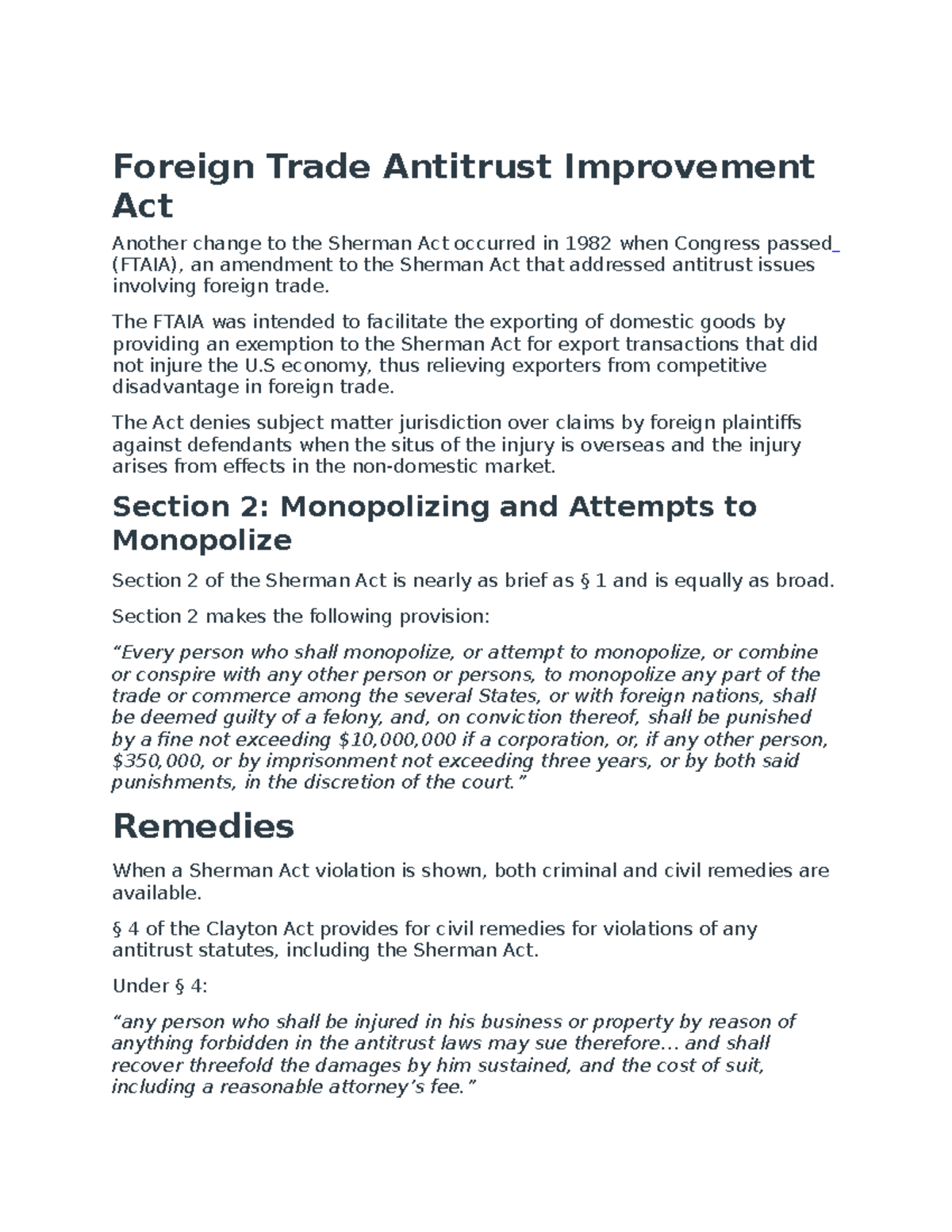 Foreign Trade Antitrust Improvement Act - Foreign Trade Antitrust ...