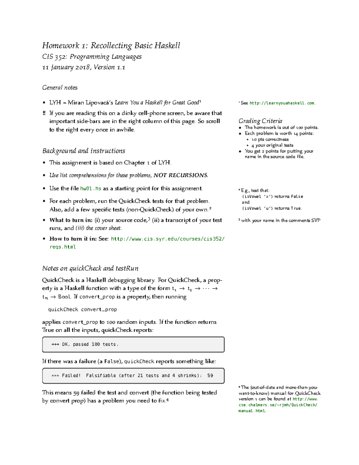 Hw01 - CIS 352 Programming Language: Theory & Practice Professor : Jim Royer - CIS 352 : - Studocu