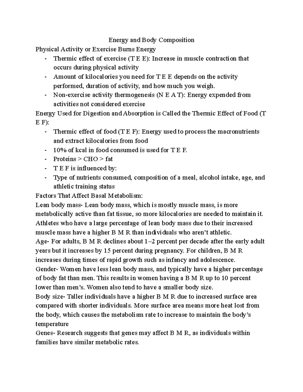 Nutrition chapter 14, energy and body comp - Energy and Body ...