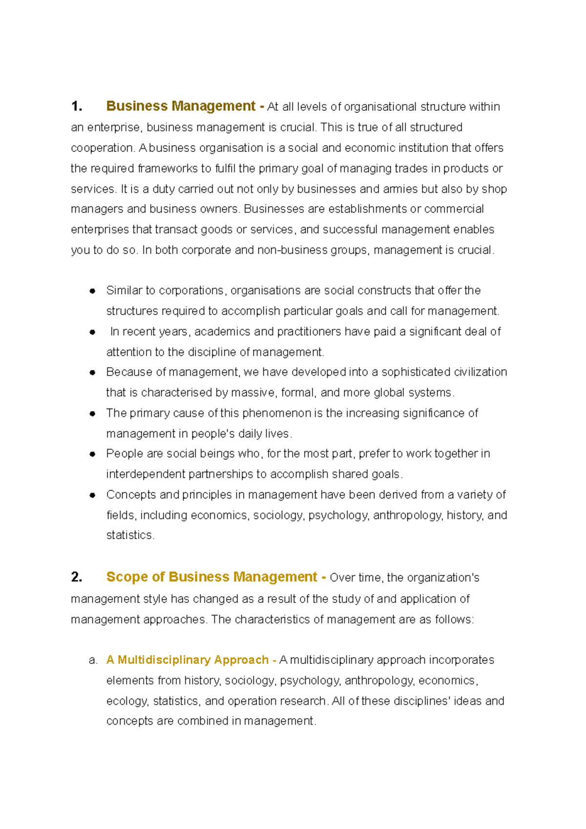 Business-management-notes - 1. Business Management - At all levels of ...