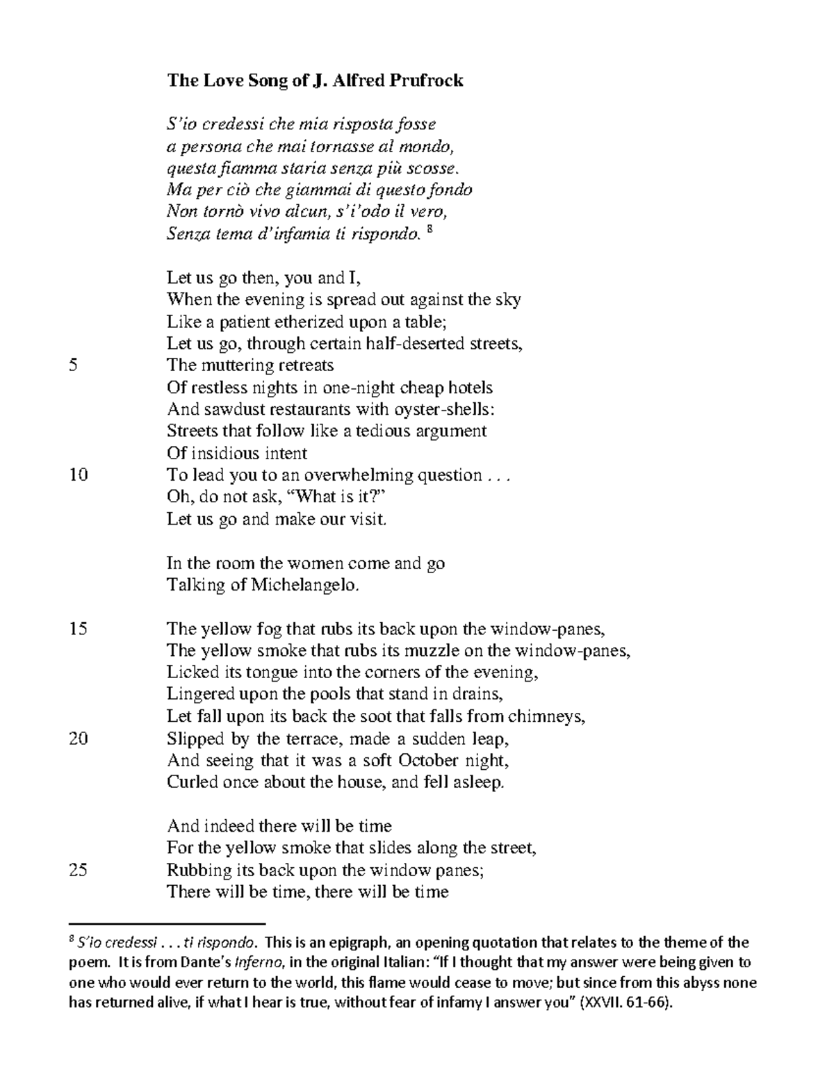 01.16 - Eliot - The Love Song of J Alfred Prufrock - The Love Song of J ...