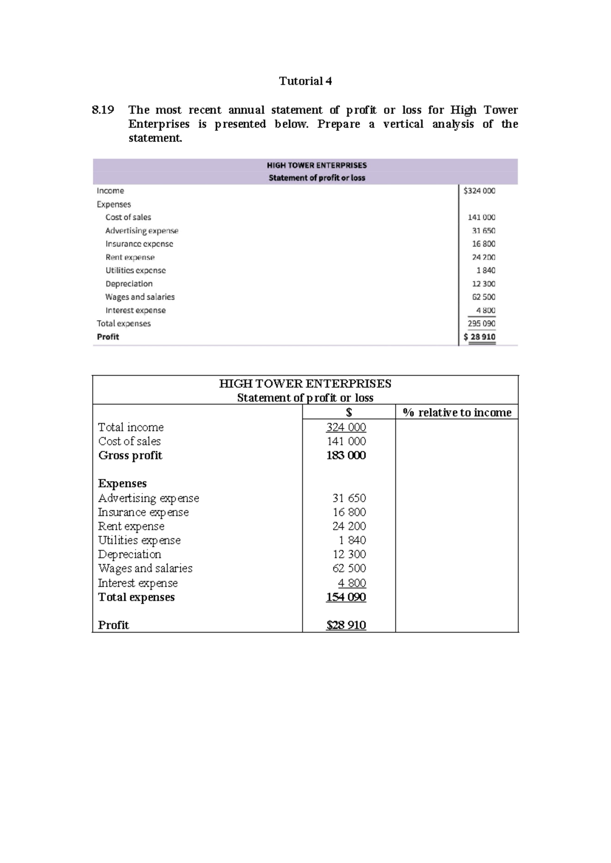 Tutorial Questions Week 5 - Tutorial 4 8 The most recent annual ...