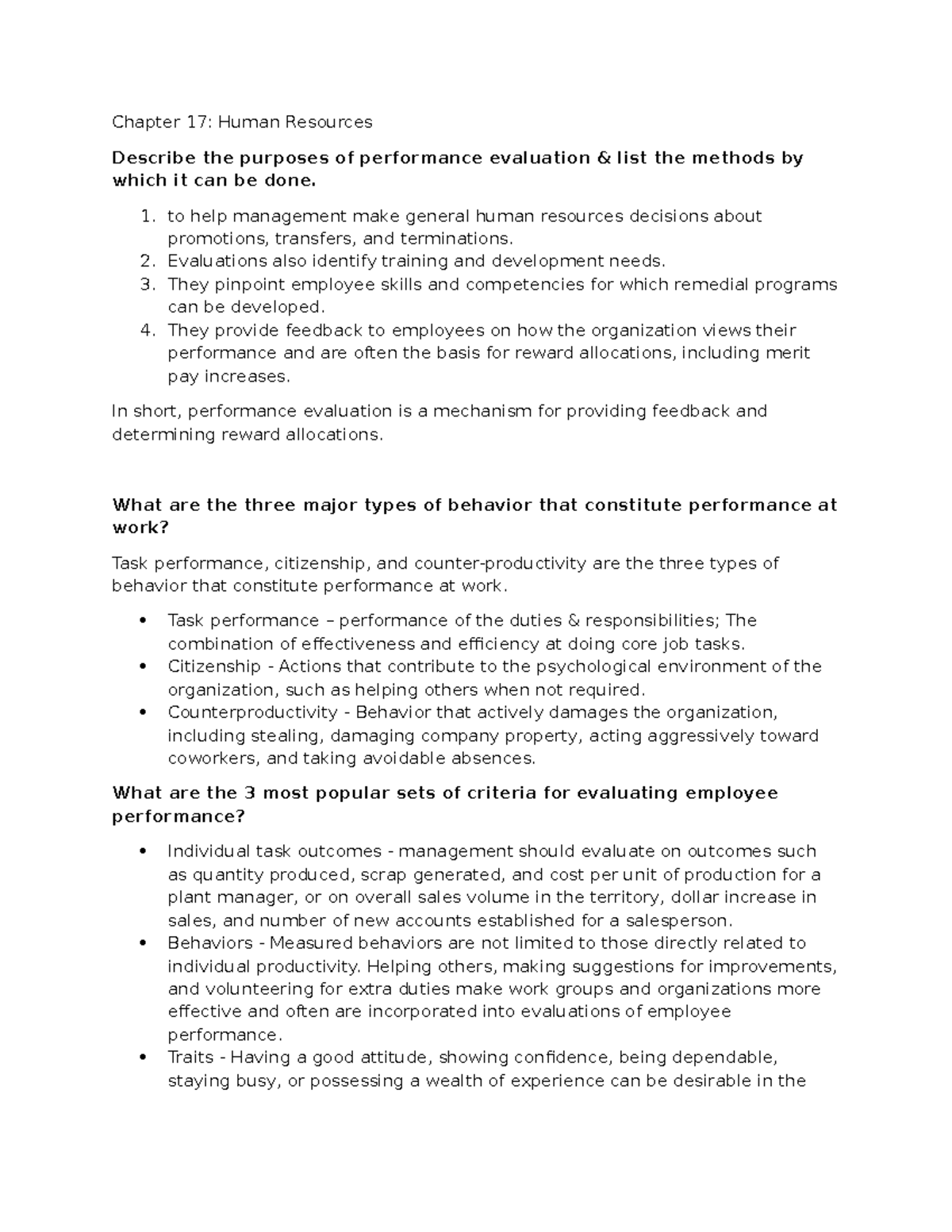 OBChapter 17HR - Chapter 17 Study Guide - Chapter 17: Human Resources Describe the purposes of ...