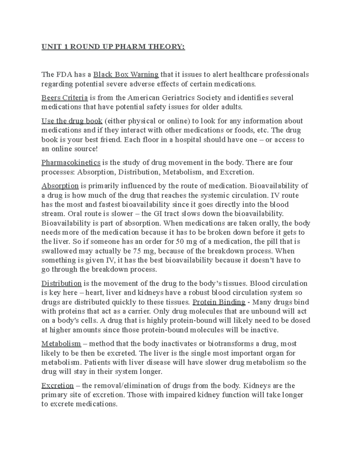 UNIT 1 Round UP Pharm Theory - UNIT 1 ROUND UP PHARM THEORY: The FDA ...