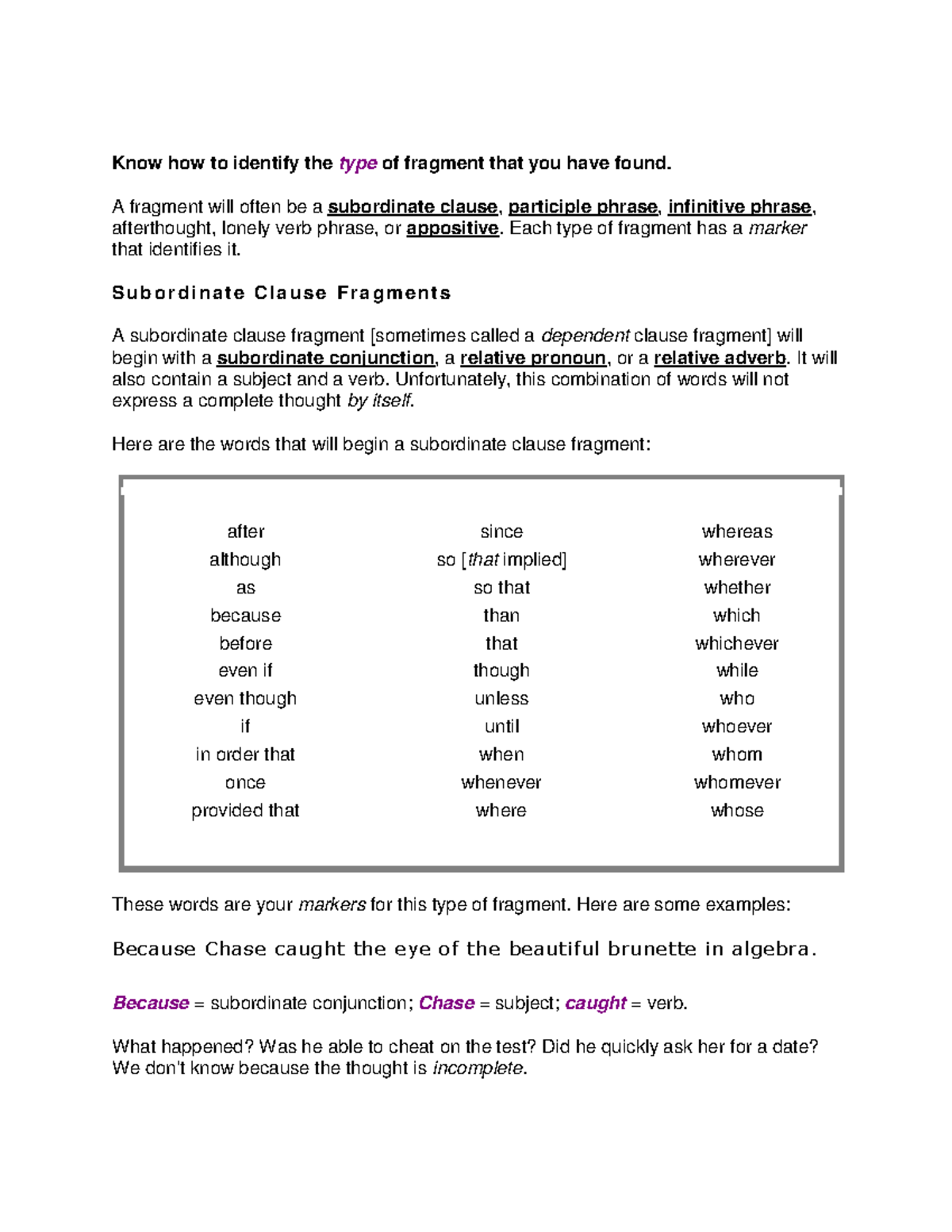 Rules for Identifying Fragments - Know how to identify the type of ...
