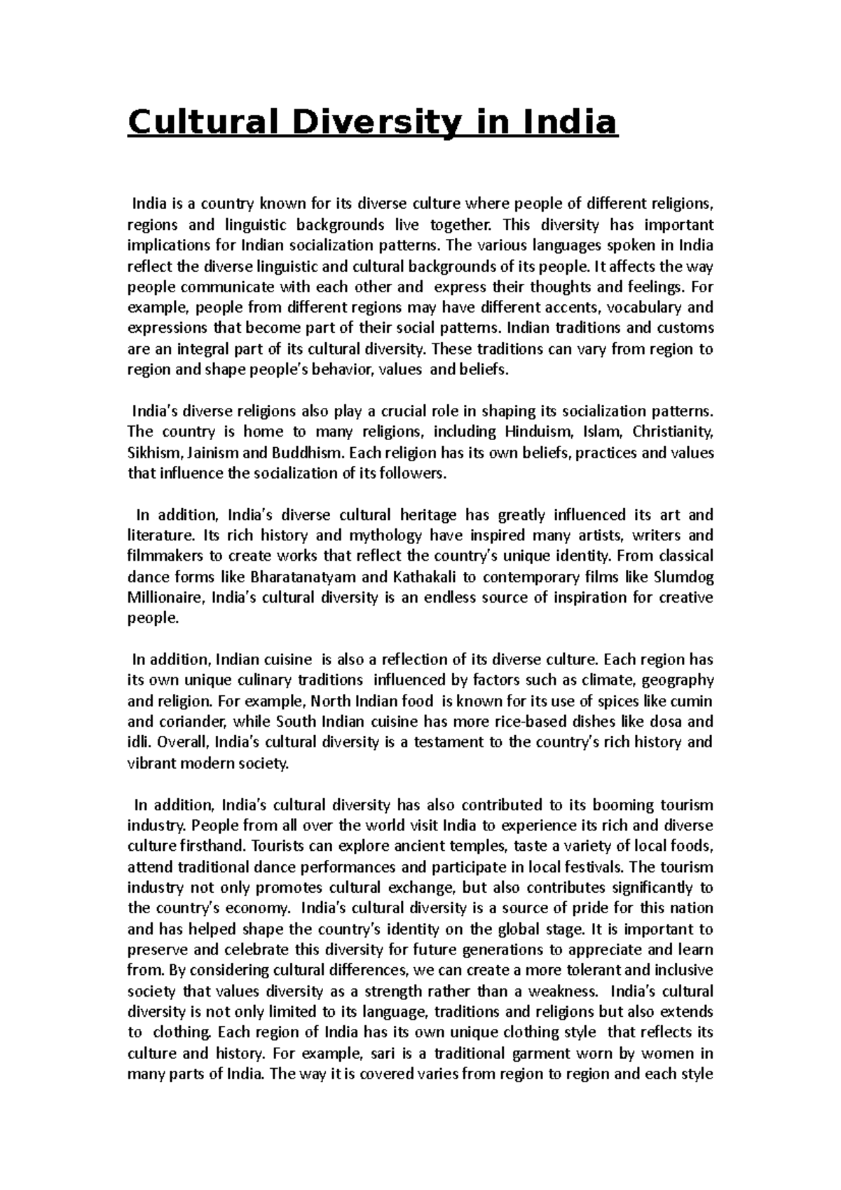 Cultural Diversity in India - Cultural Diversity in India India is a ...