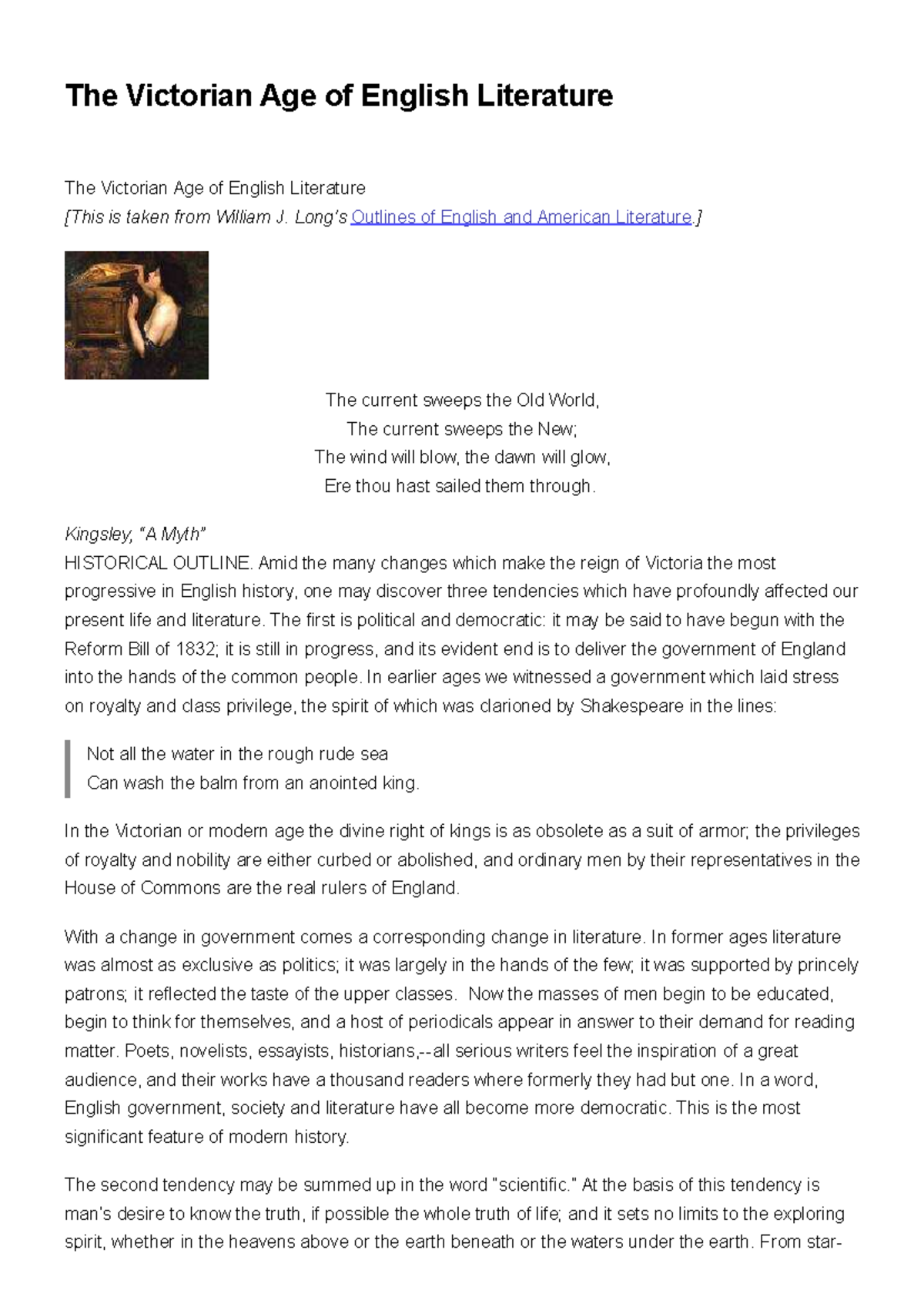 The Victorian Age of English Literature - Long's Outlines of English ...