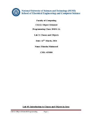 LAB 5 - Inheritance - ............ - Department of Computing CS 212: Object Oriented Programming ...