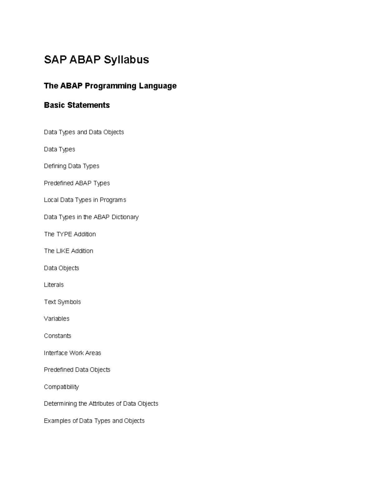 SAP ABAP Syllabus - Need for study - SAP ABAP Syllabus The ABAP ...