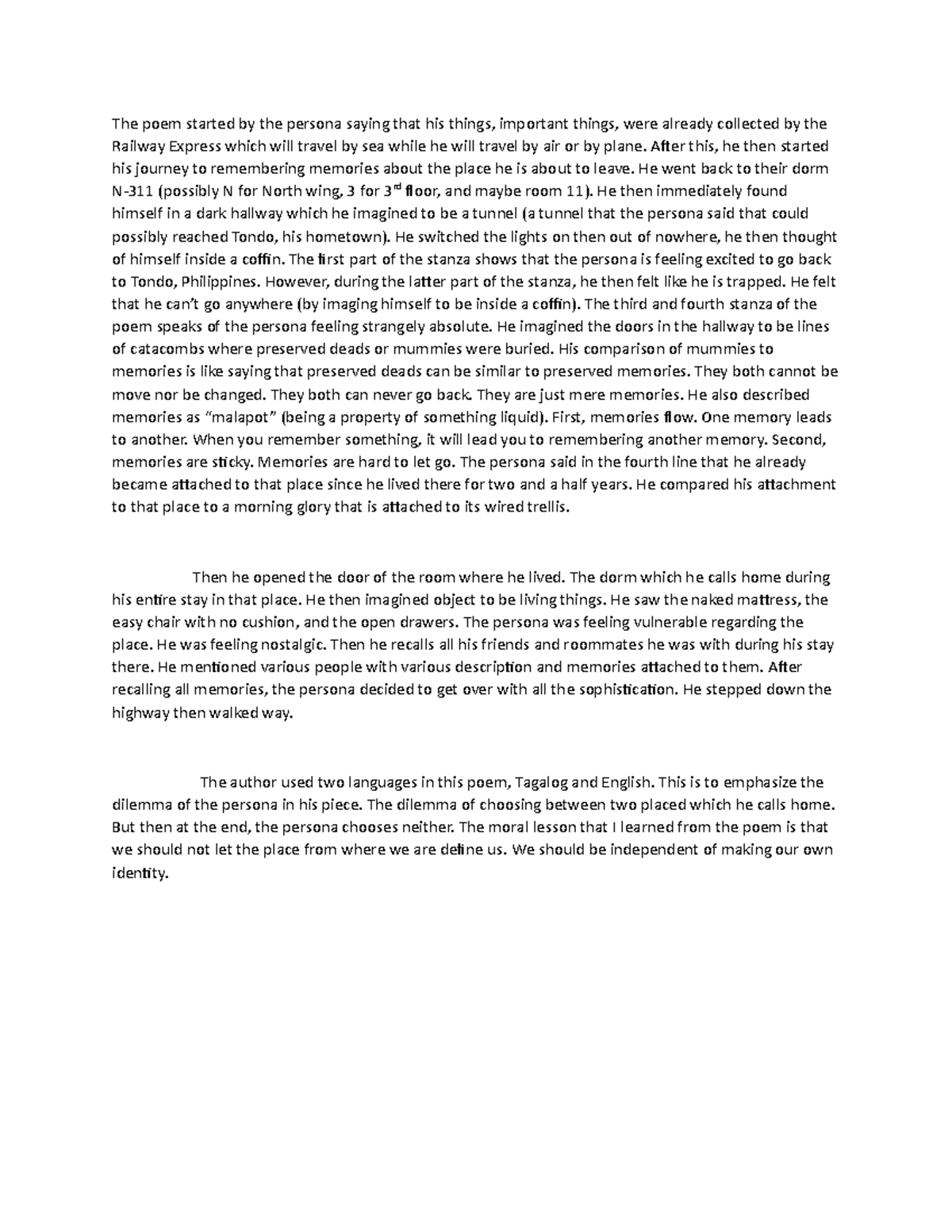 Valediction SA Hillcrest Explanation - The poem started by the persona ...