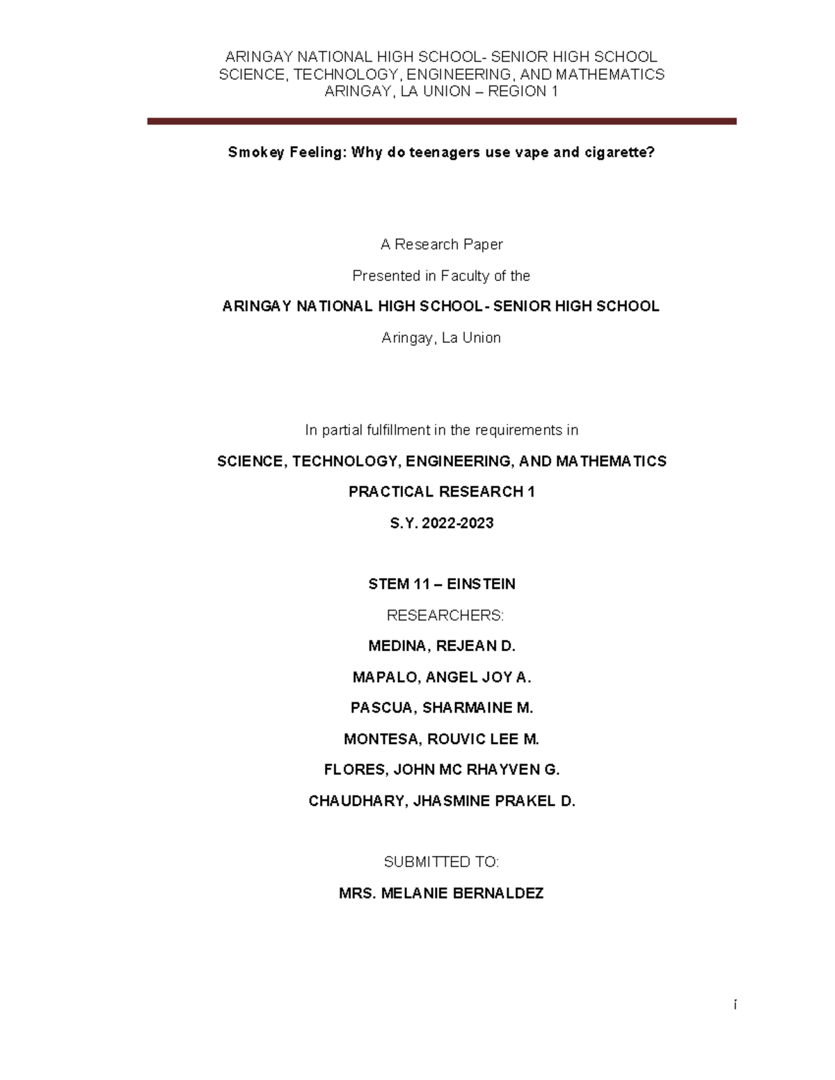 PR 1 Qualitative Research Smokey Feeling - SCIENCE, TECHNOLOGY ...