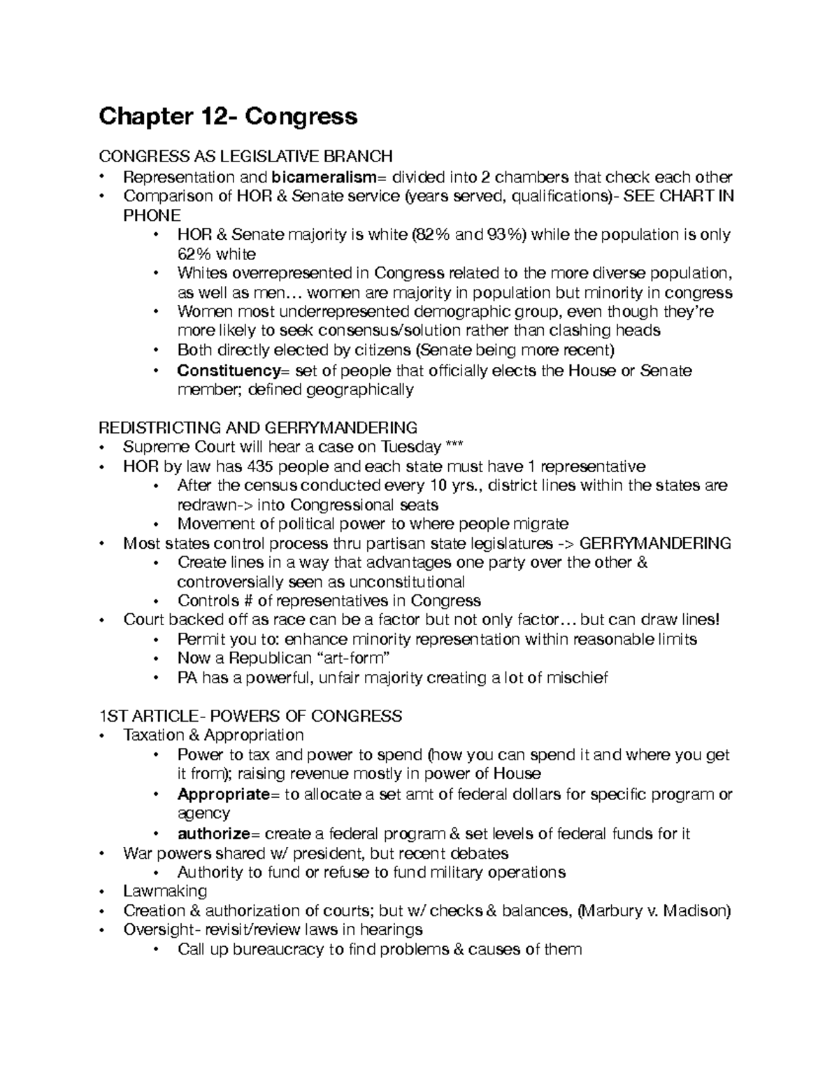 Chapter 12- Congress - unit 1 - Chapter 12- Congress CONGRESS AS ...