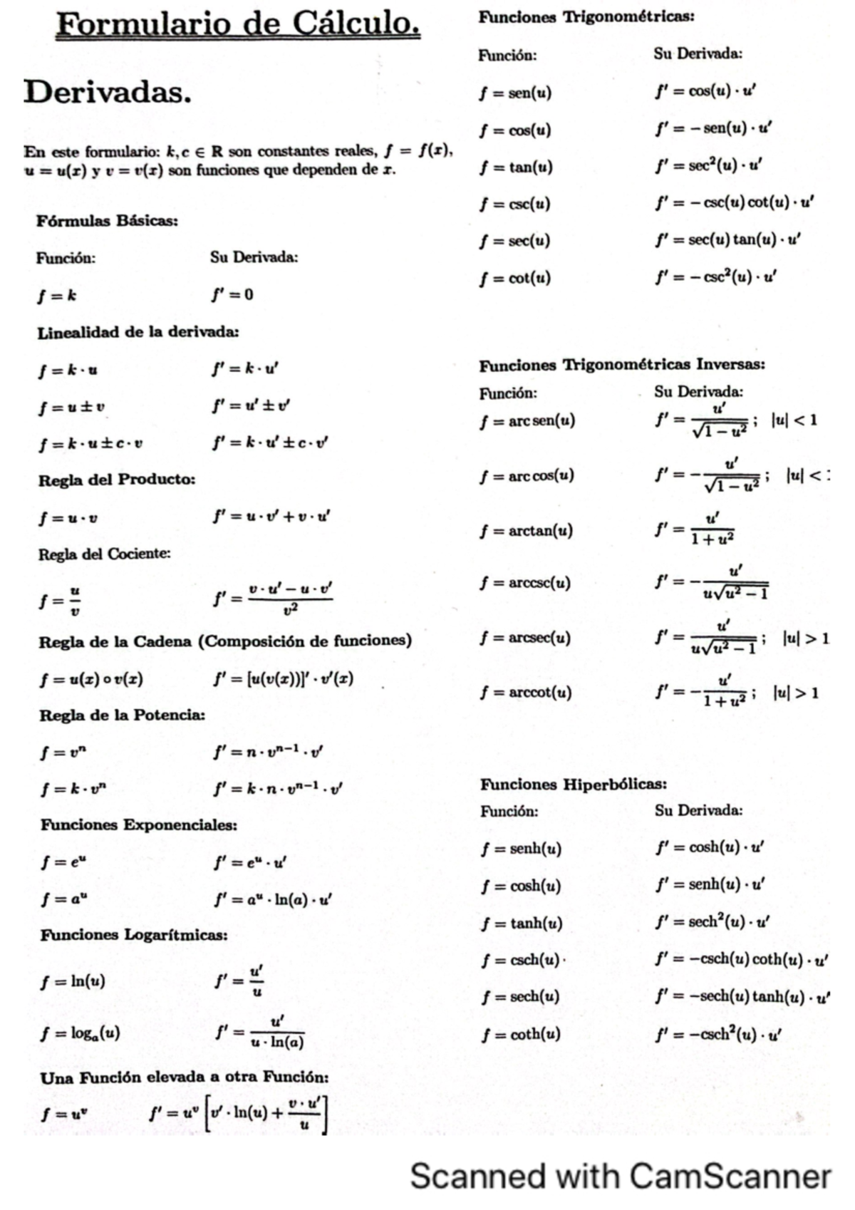 Formulario - Calculo integral, diferencial y vectorial - Fisica General ...