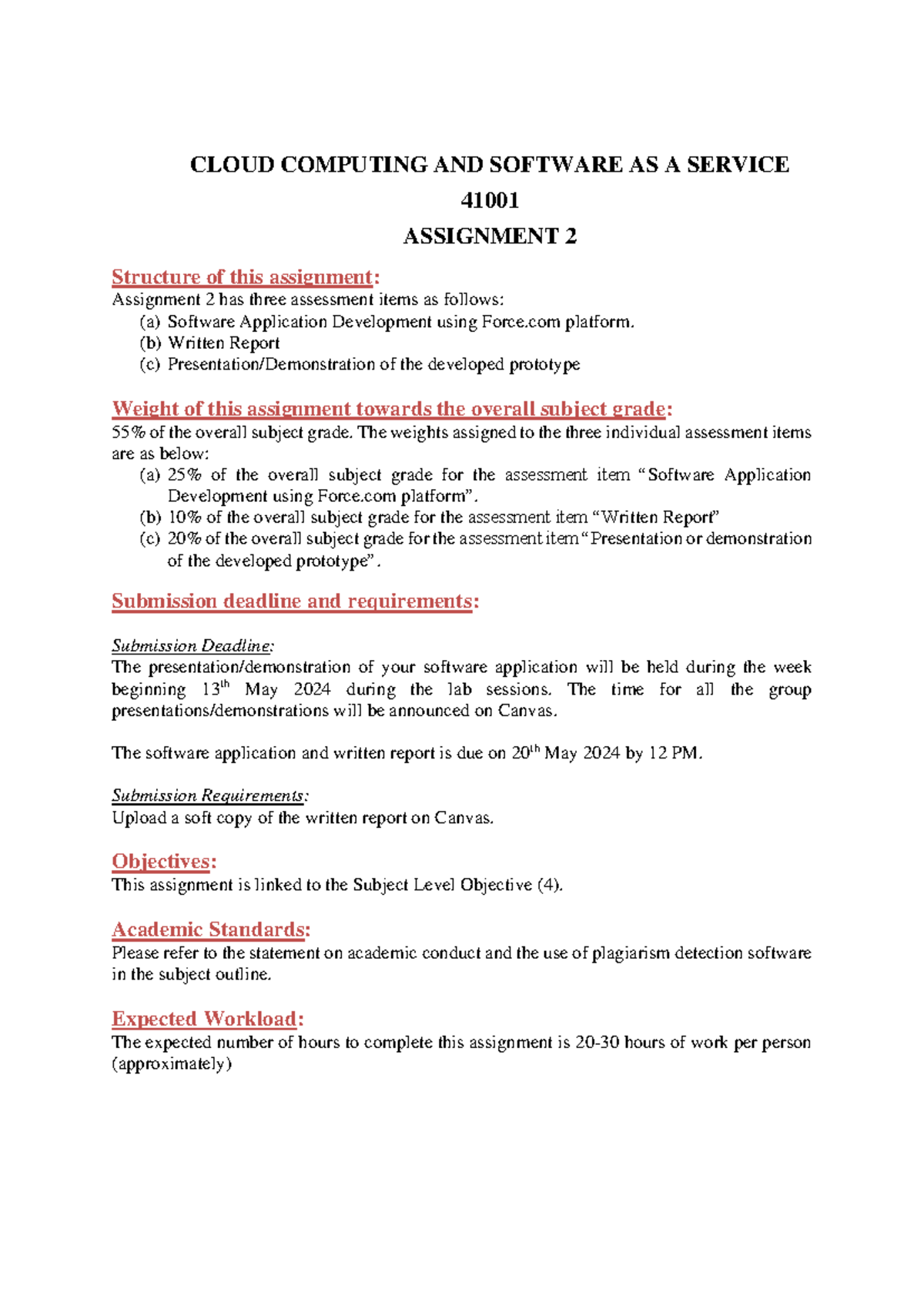2024 Assignment 2 (Cloud Computing and Software as a Service) 41001 - Structure of this ...