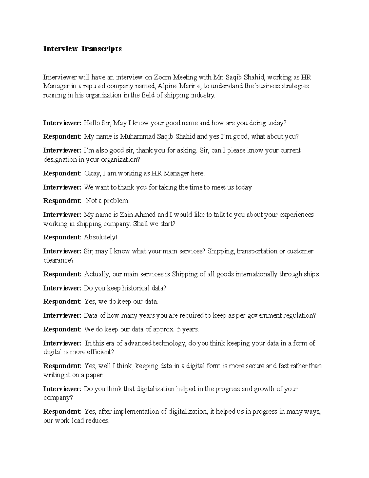 Alpine Marine - Interview Transcript - English - Studocu