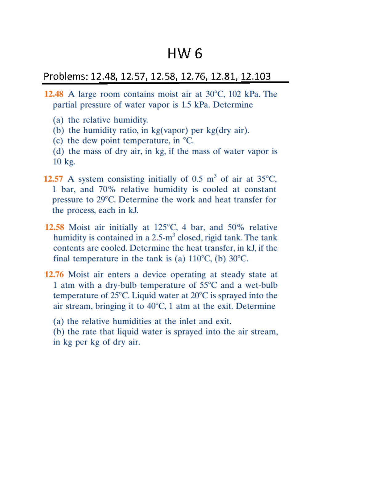HW6 - Thermal design practice materials - HW Problems: 12, 12, 12, 12 ...