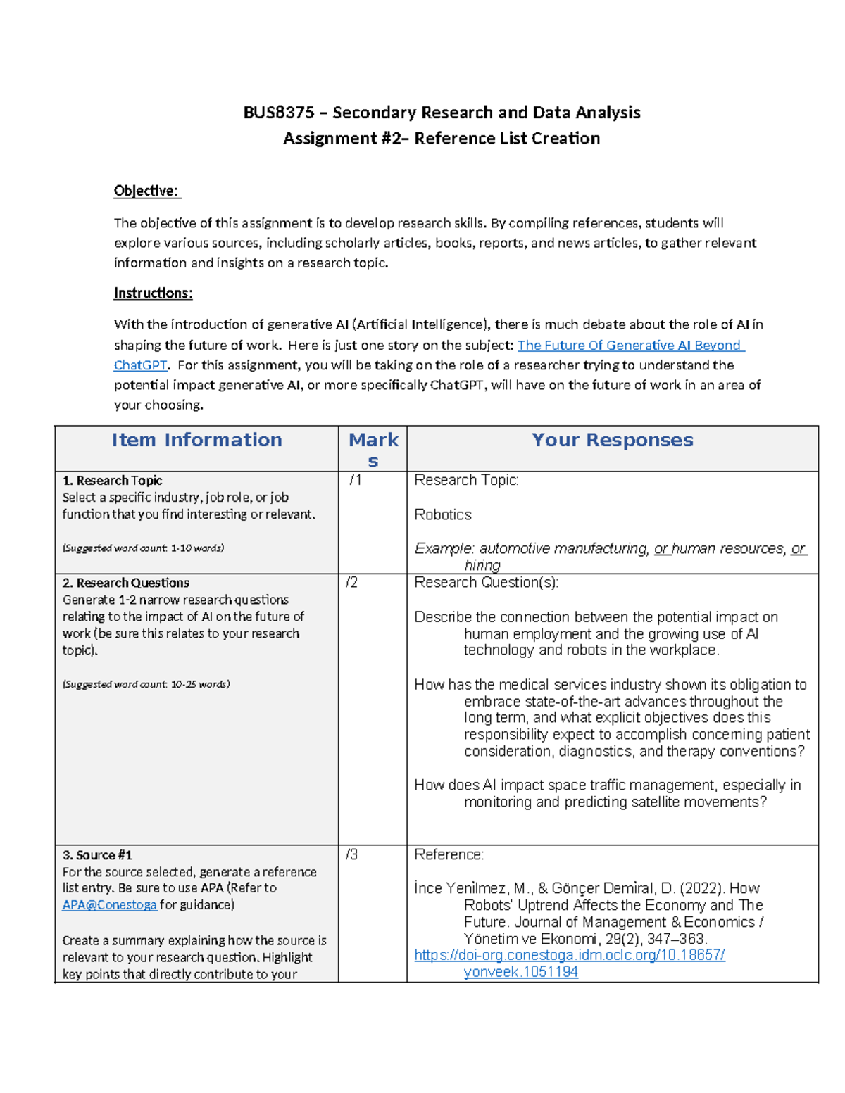 Assignment #2 Reference List Research - BUS8375 – Secondary Research and Data Analysis ...
