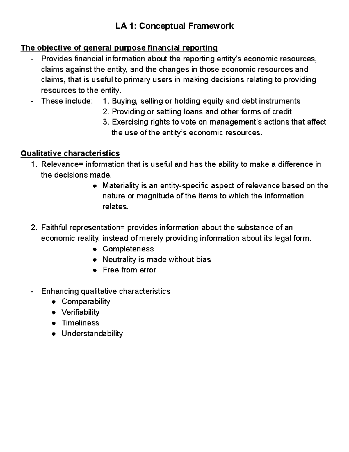 BAC 200 Notes - BAC 200 - LA 1: Conceptual Framework The objective of ...