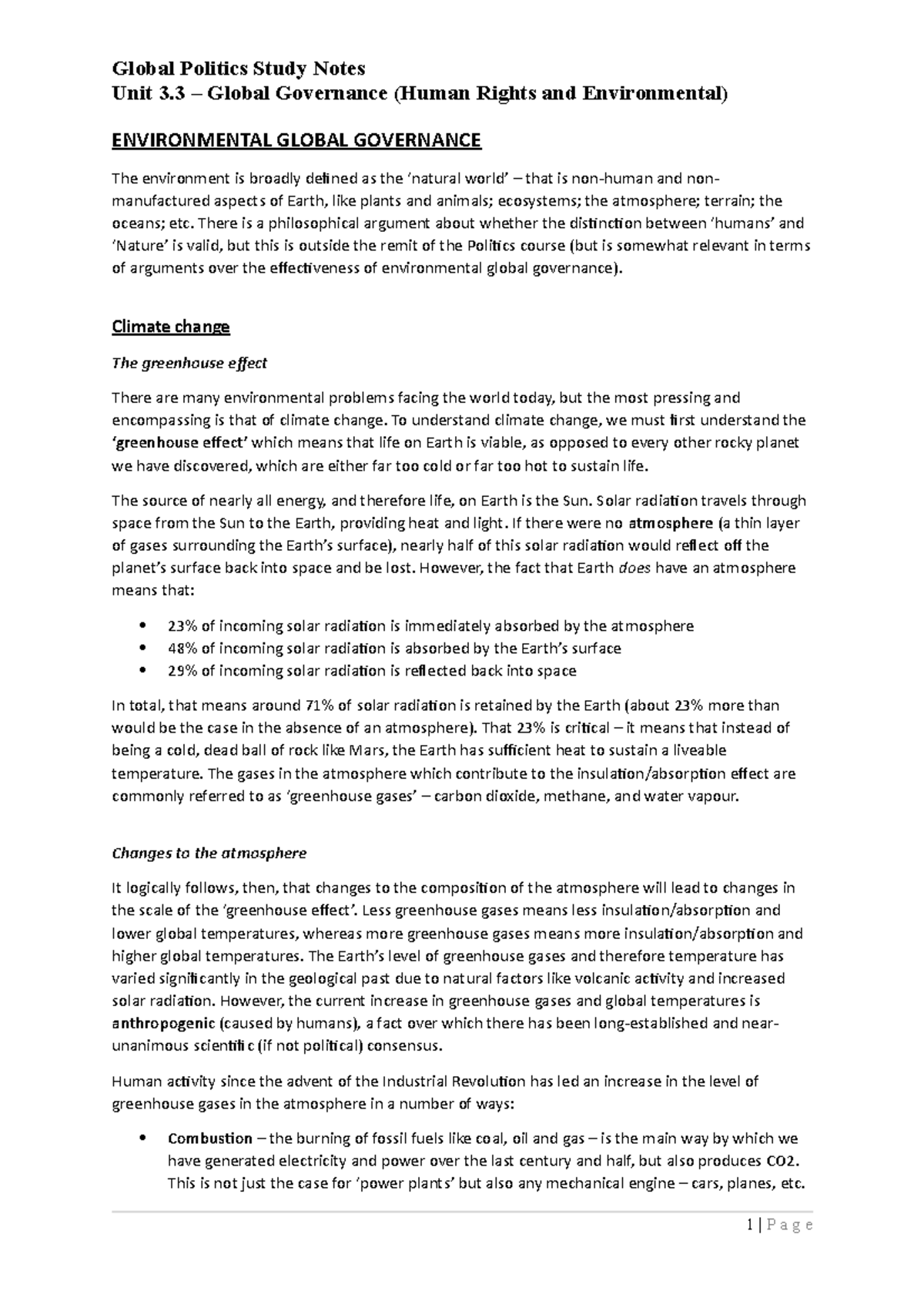Environmental issues study notes - Unit 3 – Global Governance (Human ...