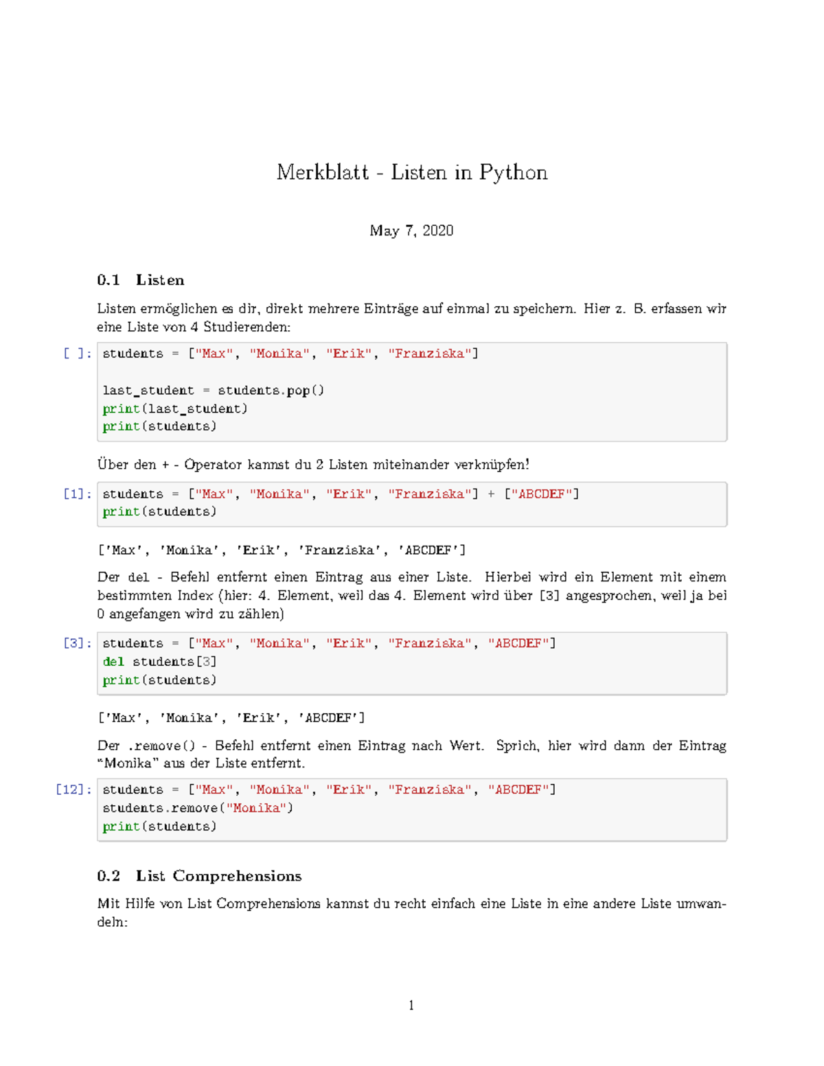 Merkblatt Listen in Python - Merkblatt - Listen in Python May 7, 2020 0 ...