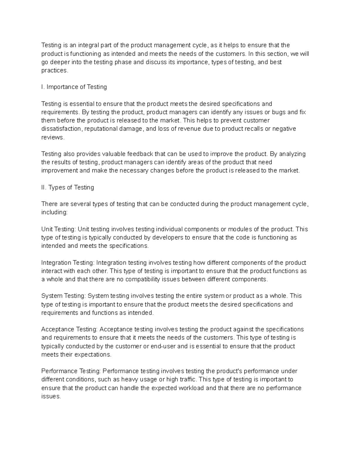 Product management notes 5 - Testing is an integral part of the product ...