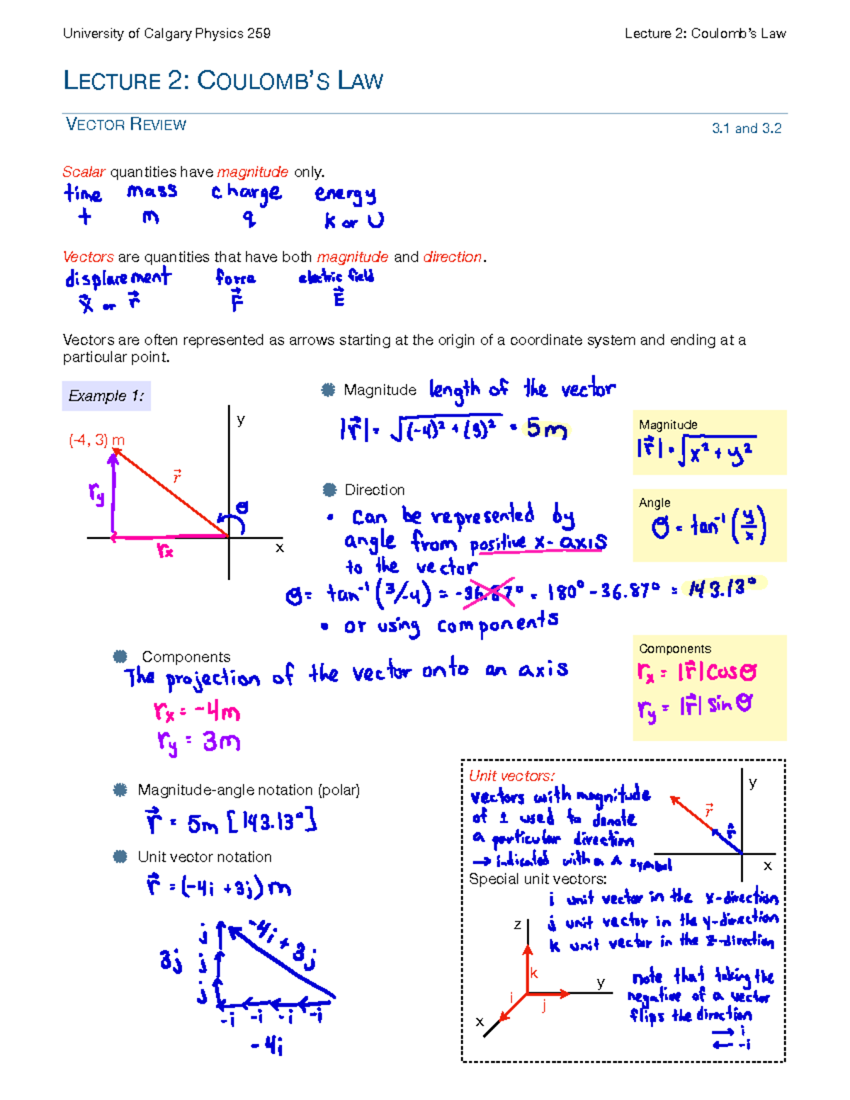 Lecture 2 filledin - notes - LECTURE 2: COULOMB’S LAW Scalar quantities ...