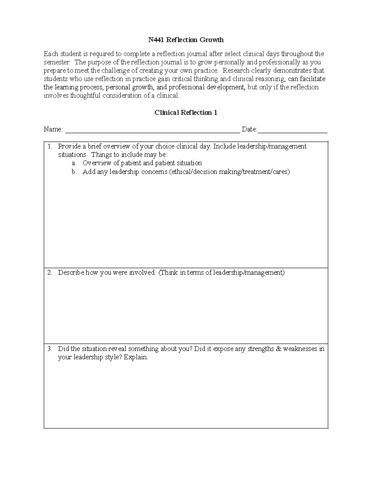 N441 Reflection About Me - N441 Reflection Growth Each student is ...