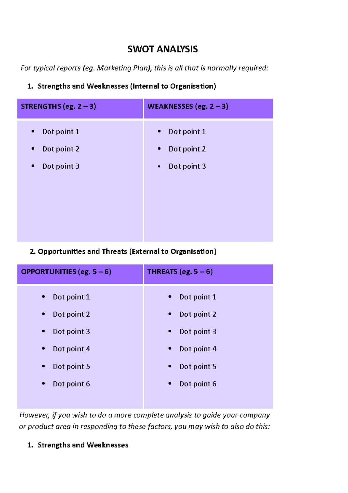 SWOT Example Template-2-1 - SWOT ANALYSIS For typical reports (eg ...