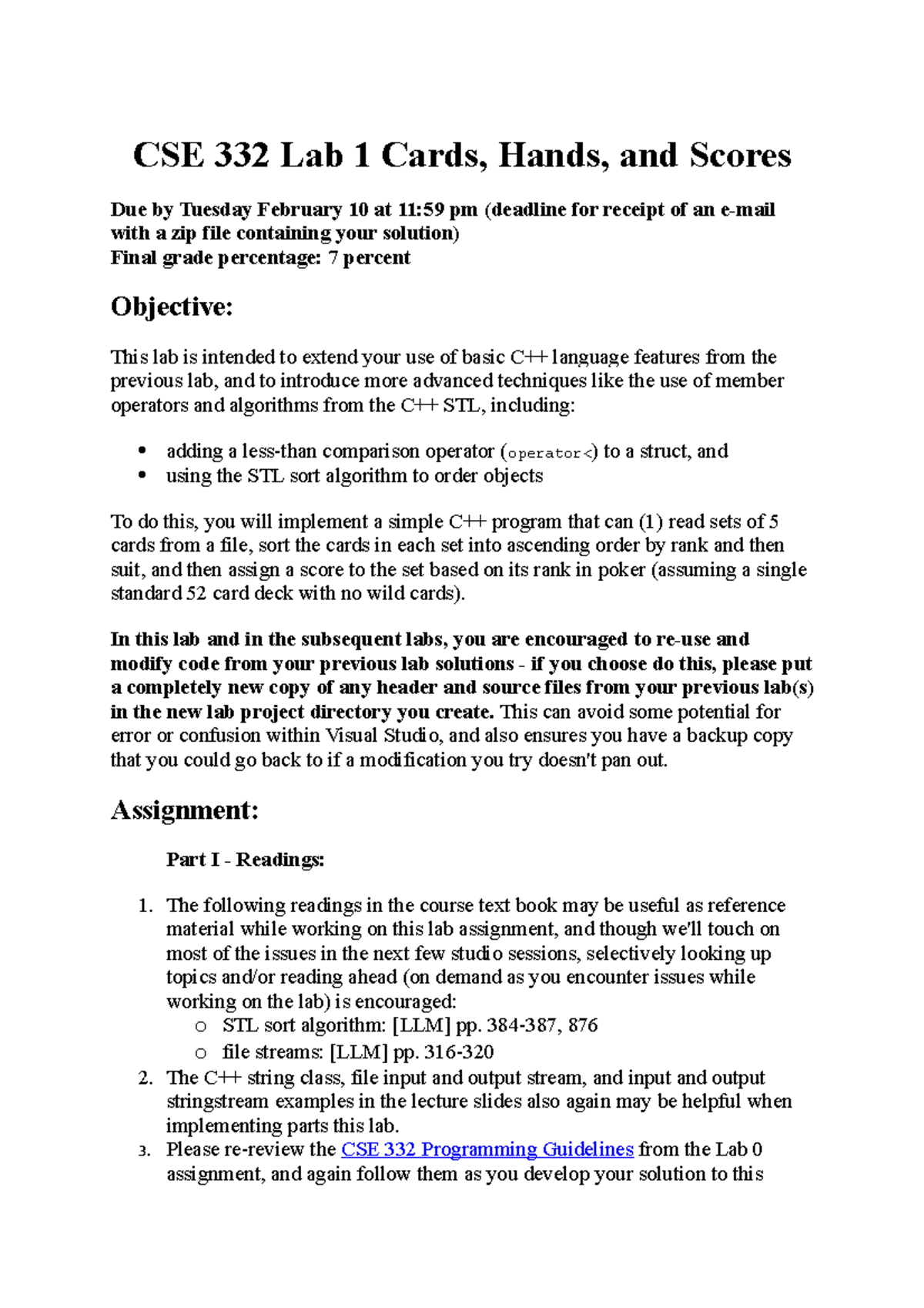 CSE 332 Lab 1 Cards, Hands, and Scores - CSE 332 Lab 1 Cards, Hands ...
